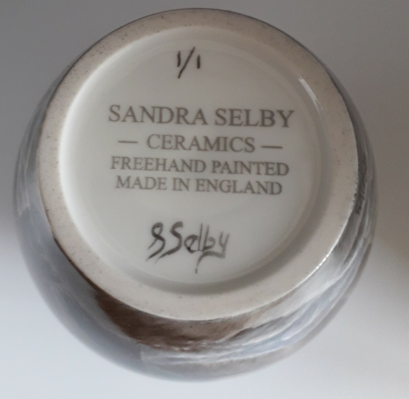 Freehand painted and designed Brown Bear vase by Sandra Selby inside ...