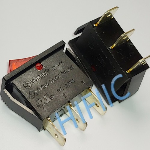 1PC SOKEN RK1-11 Rocker Switch Red Lamp 16A 125/250VAC 3 Pins 2 ...