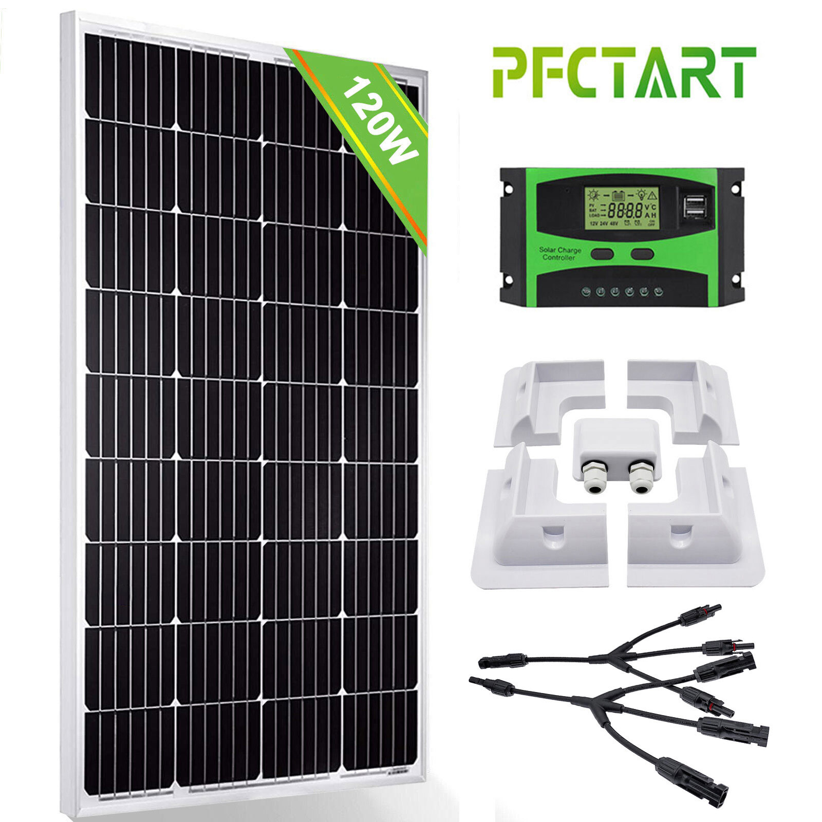 120W 200W 12V Solar Panel Kit with Mounting Brackets Caravan RV camper ...