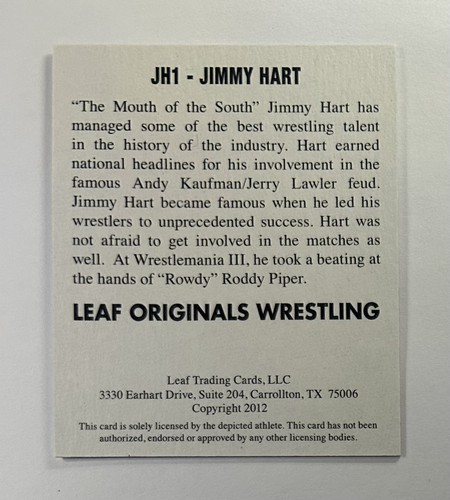 2012 Leaf Originals Wrestling JIMMY HART Autograph RARE On Card Auto ...