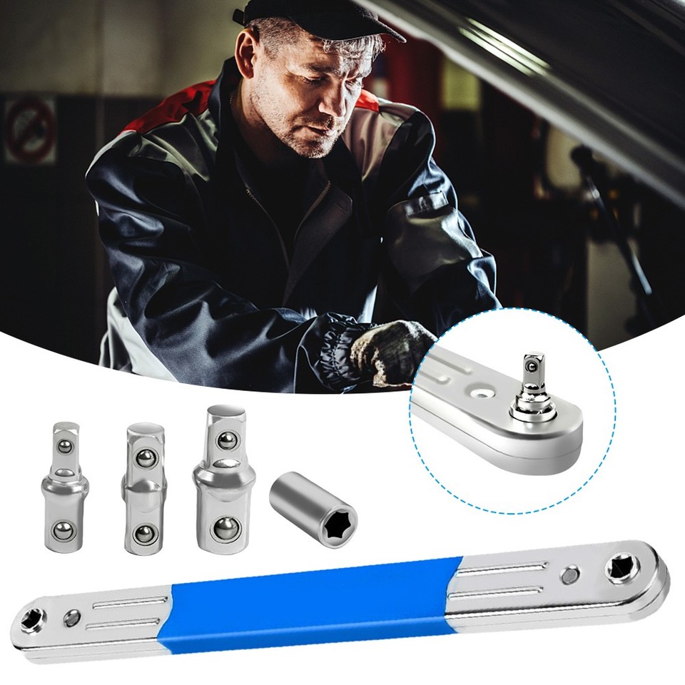 Ratchet Spanner with 1/2 1/4 3/8inch Square Adapters Offset Extension ...