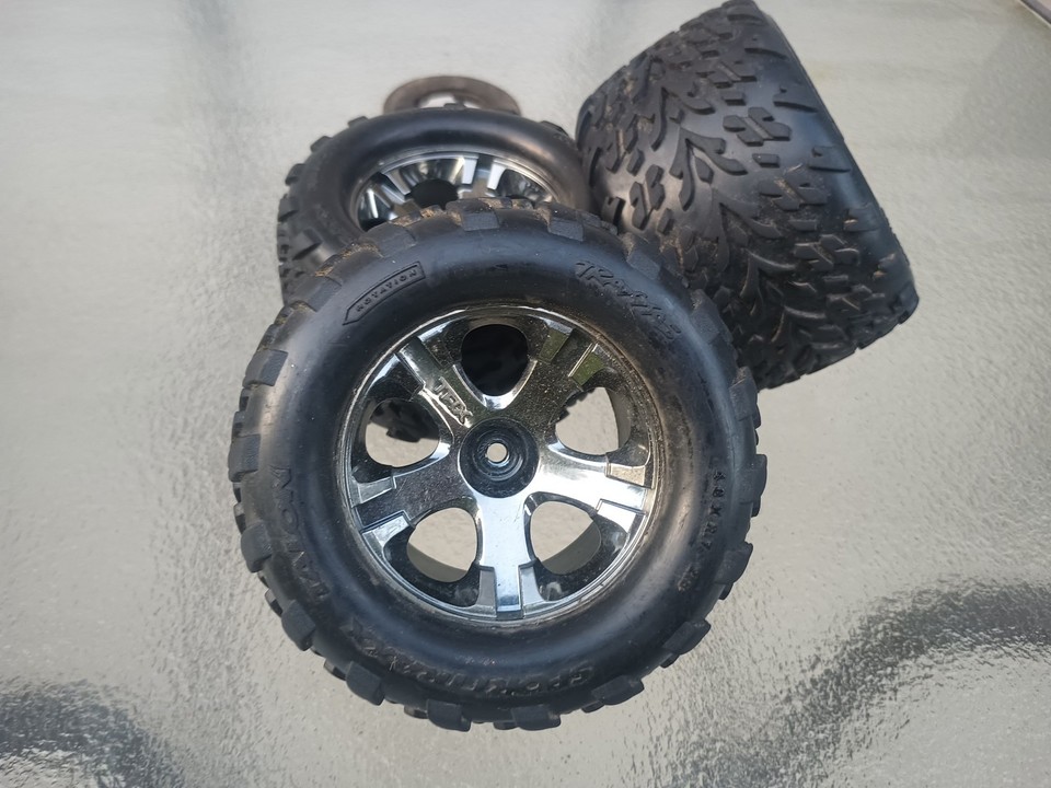 3x Traxxas Stampede 4x4 1/10 Monster Truck Tires on 12mm Hex Wheels ...
