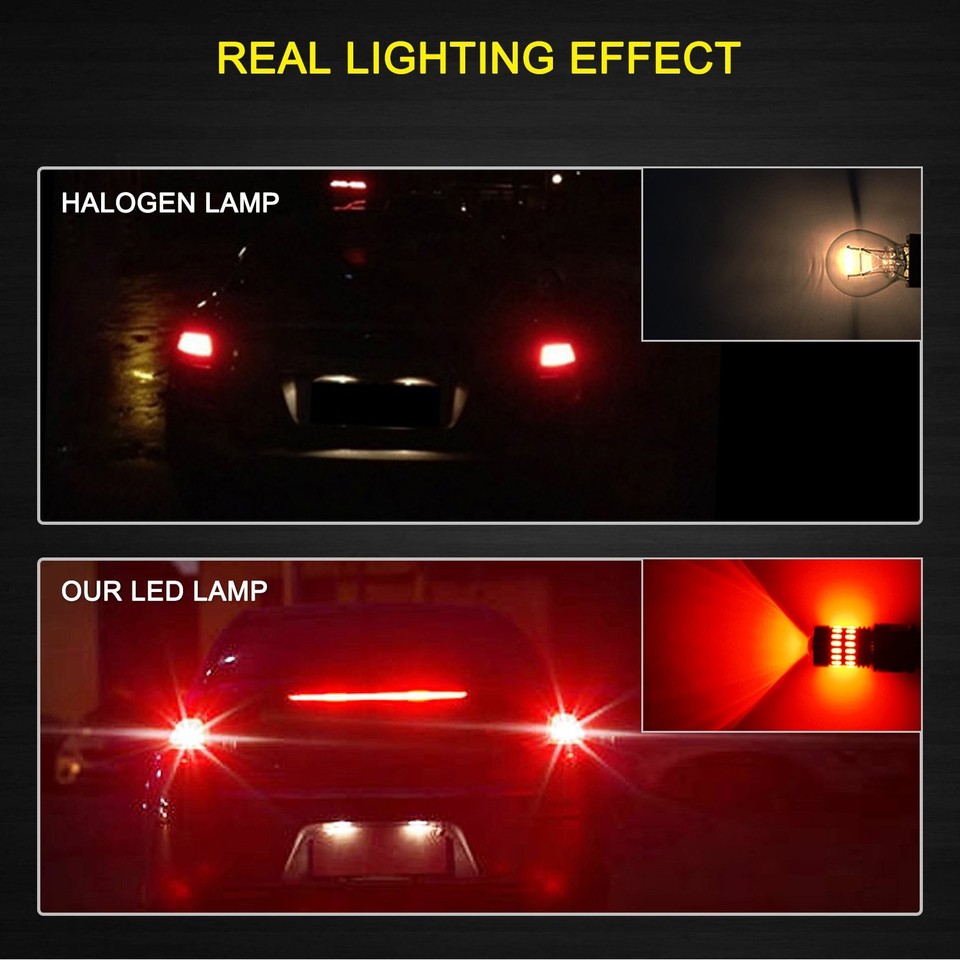 2PCS 3157 4157 Red LED Brake Tail Light Bulbs Non-polarity For Halogen ...