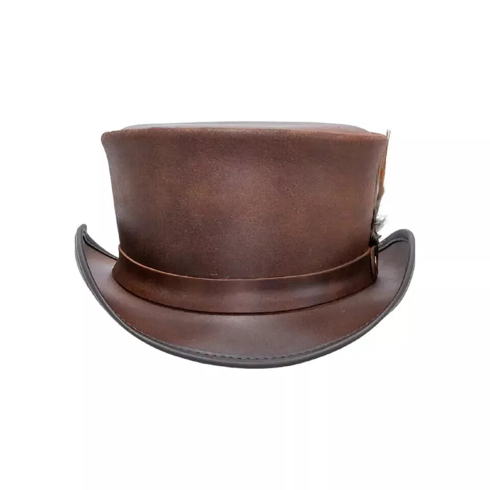 Marlow Men's 100% Genuine Leather Biker Top Hat Coachman Style | eBay