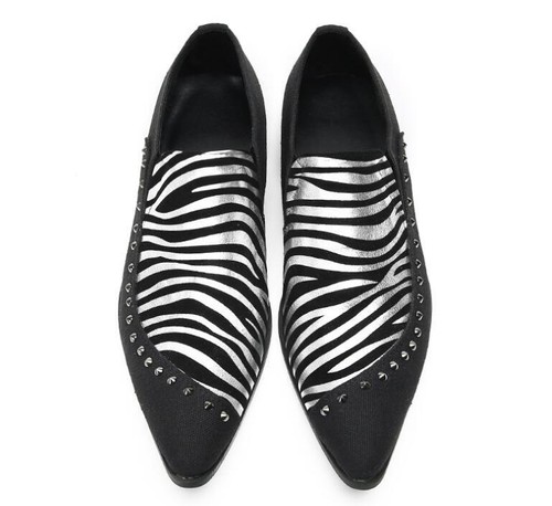 Men's Fashion Pointy Toe Rivet zebra-stripe Slip On Loafers Party ...