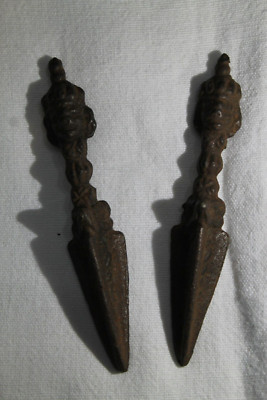 (2 Set) TIBETAN / NEPALI PHURBA DAGGER FACE MAKAHALA triangular metal ...