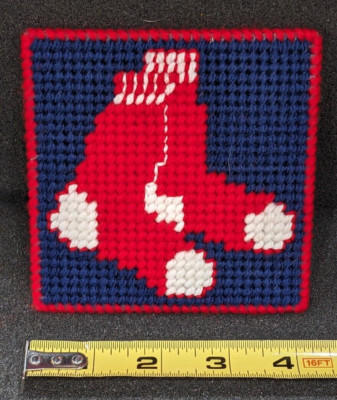 MLB BOSTON RED SOX LOGO 4X4 HANDMADE NEEDLE POINT COASTER RED BORDER | eBay