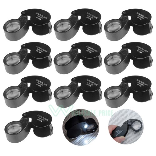 10-Pack 40X Magnifying Loupe Jewelry Eye Glass Magnifier LED Light ...