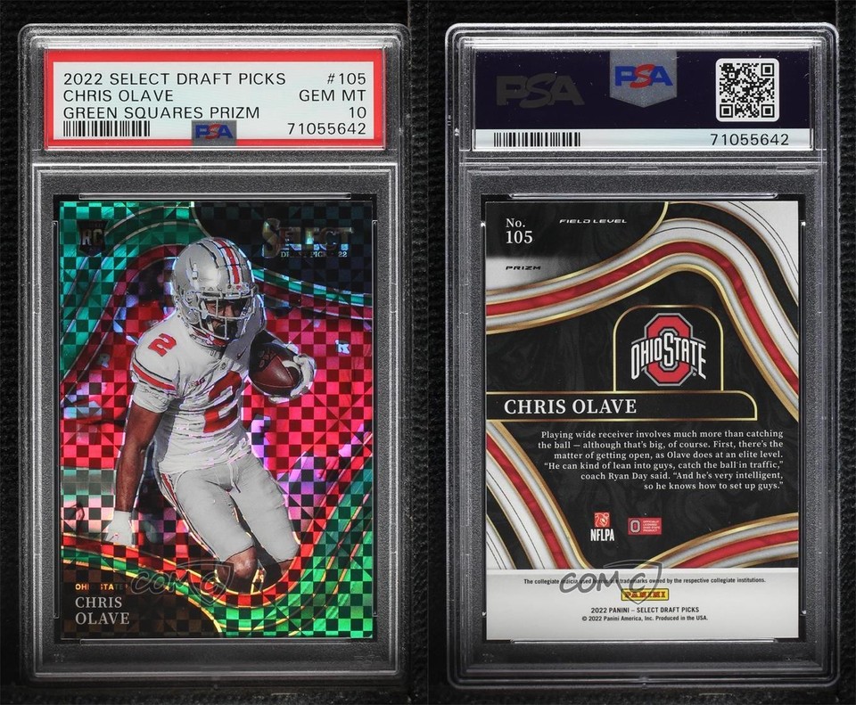 2022 Select Draft Picks Field Level Green Squares Prizm Chris Olave PSA ...