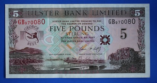 2005 Northern Ireland, Ulster Bank £5 Five Pound George Best Banknote ...