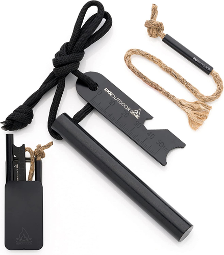 Ferro Rod Flint Fire Starter Kit + Tinder Wick Bellow with Sliding Box ...