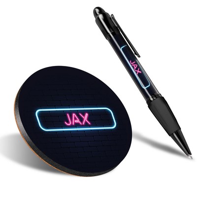 1 x Round Coaster & 1 Pen Neon Sign Design Jax Name #352039 | eBay UK