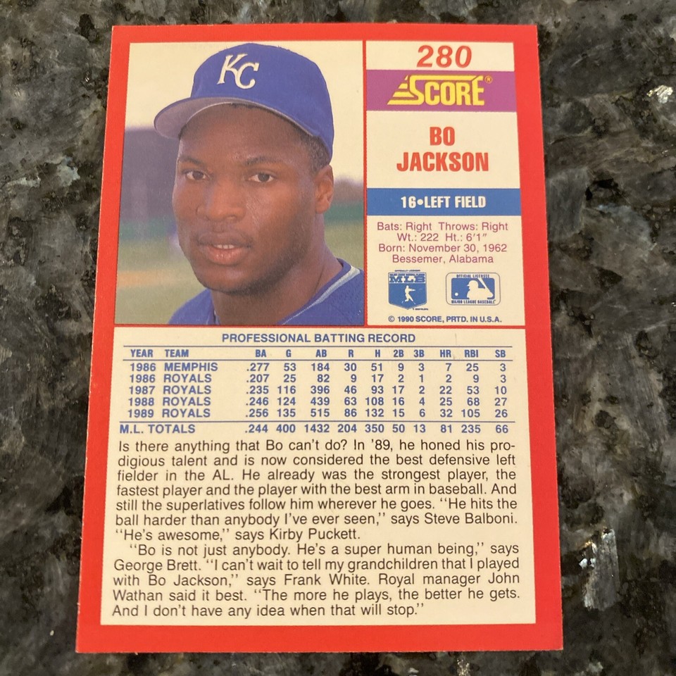 1990 Score #280 BO JACKSON Error card "Whathan" | eBay
