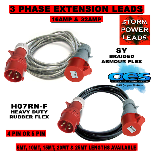 STORM 3 PHASE 16A-32A 415V EXTENSION LEADS 4 PIN-5 PIN HOOK UP LEAD ...
