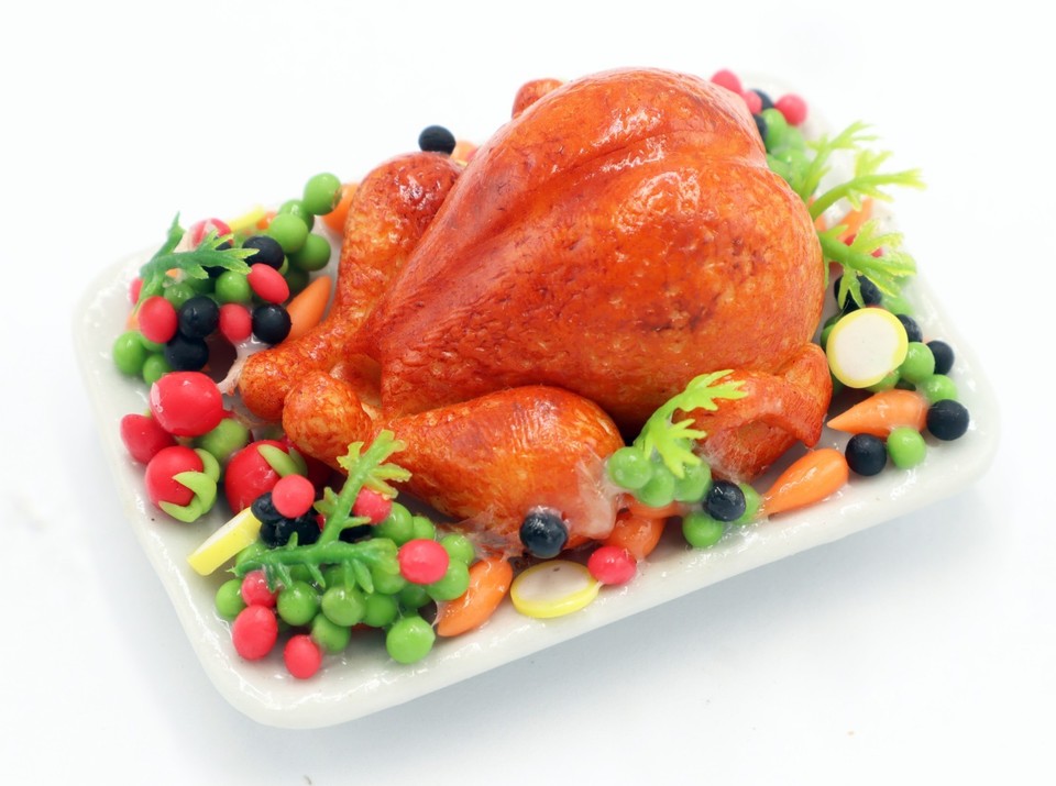 Dollhouse Miniature Roasted Turkey with Vegetable Dinner Kitchen Food 1 ...