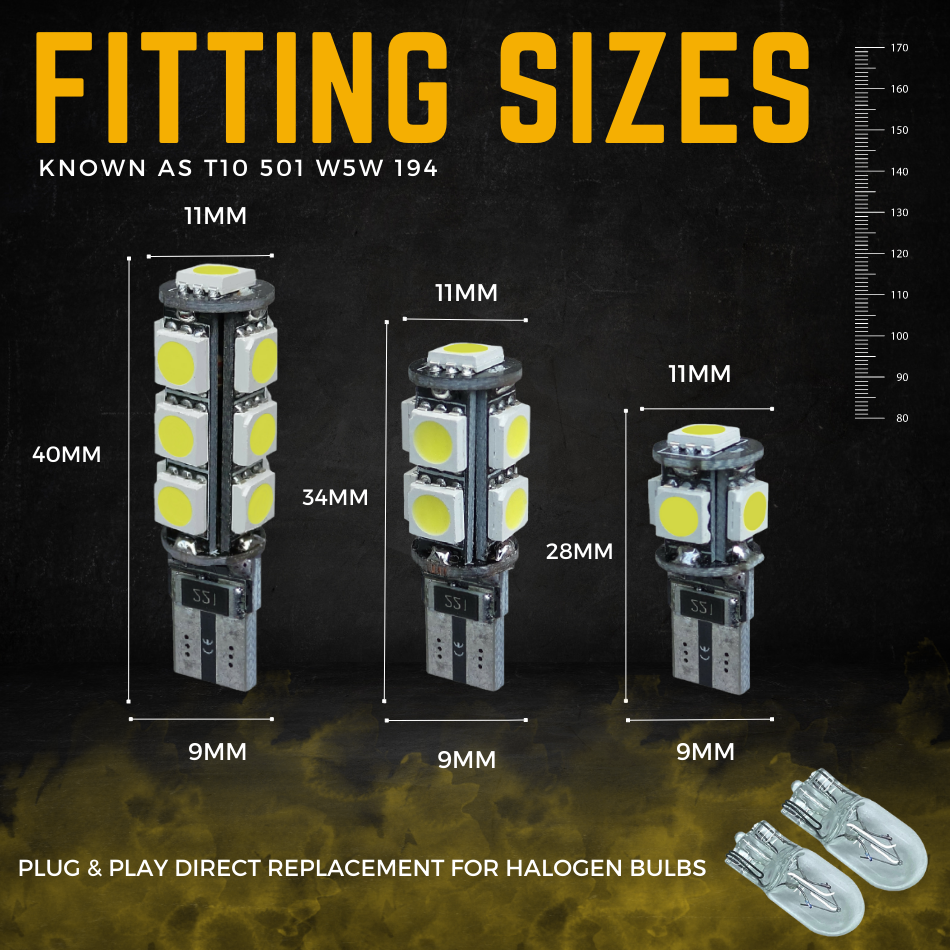 501 T10 Led White Xenon Side Light Bulbs W5w Car Canbus Error Free ...