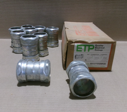 NEW BOX OF 10 ETP 2245 1-1/2" EMT STEEL BODY COMPRESSION COUPLINGS RAIN ...