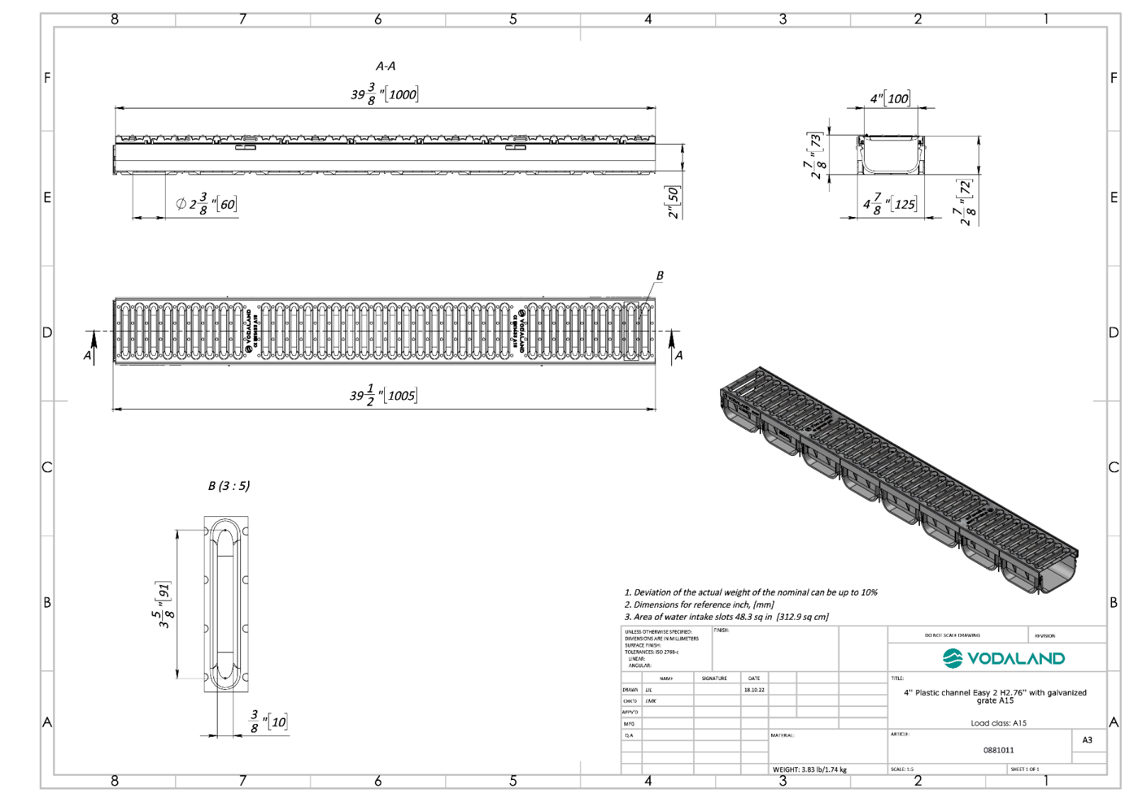 Vodaland EASY 2 channel drain with galvanised steel grate, A15 | eBay UK