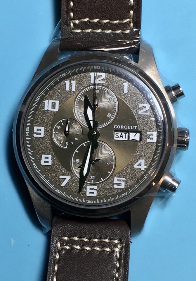 CORGEUT BRONZE DIAL CHRONO WATCH STAINLESS STEEL DAY DATE QUARTZ PILOT ...