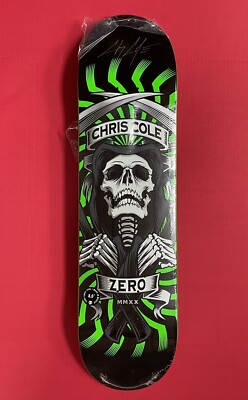 ZERO Skateboard SIGNED CHRIS COLE MMXX Green Dipped Grim Reaper COA ...