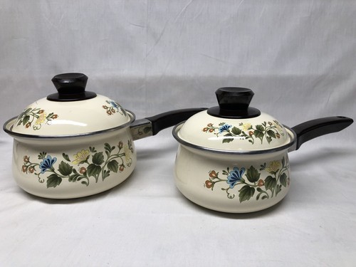 Vintage Kobe JCPENNY Enamel Cookware 3 PC Set -2 Pots W/ Lids & Sauce ...