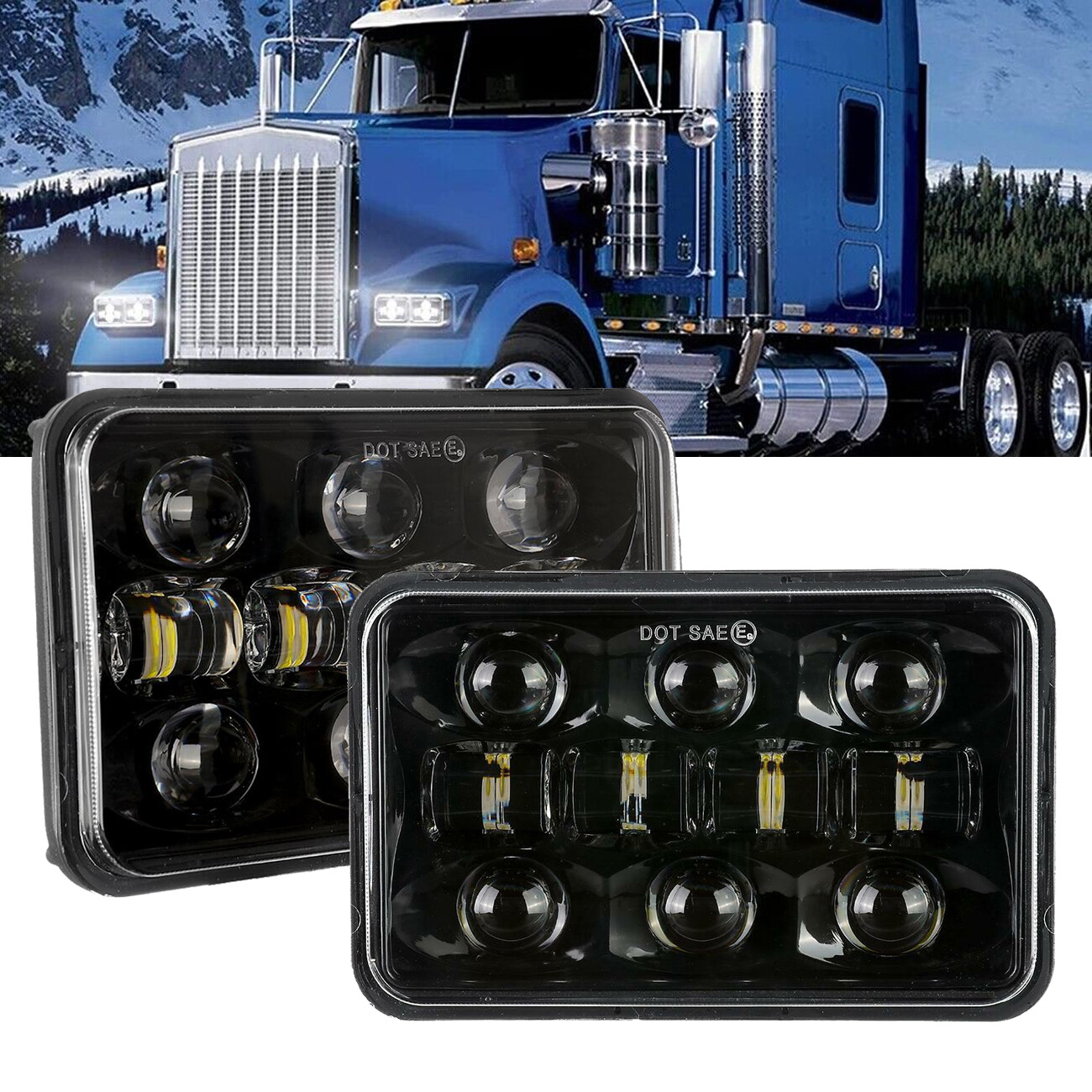 2X 4x6" inch 60W Rectangle LED Headlights Hi-Lo Seal Beam for Peterbilt ...
