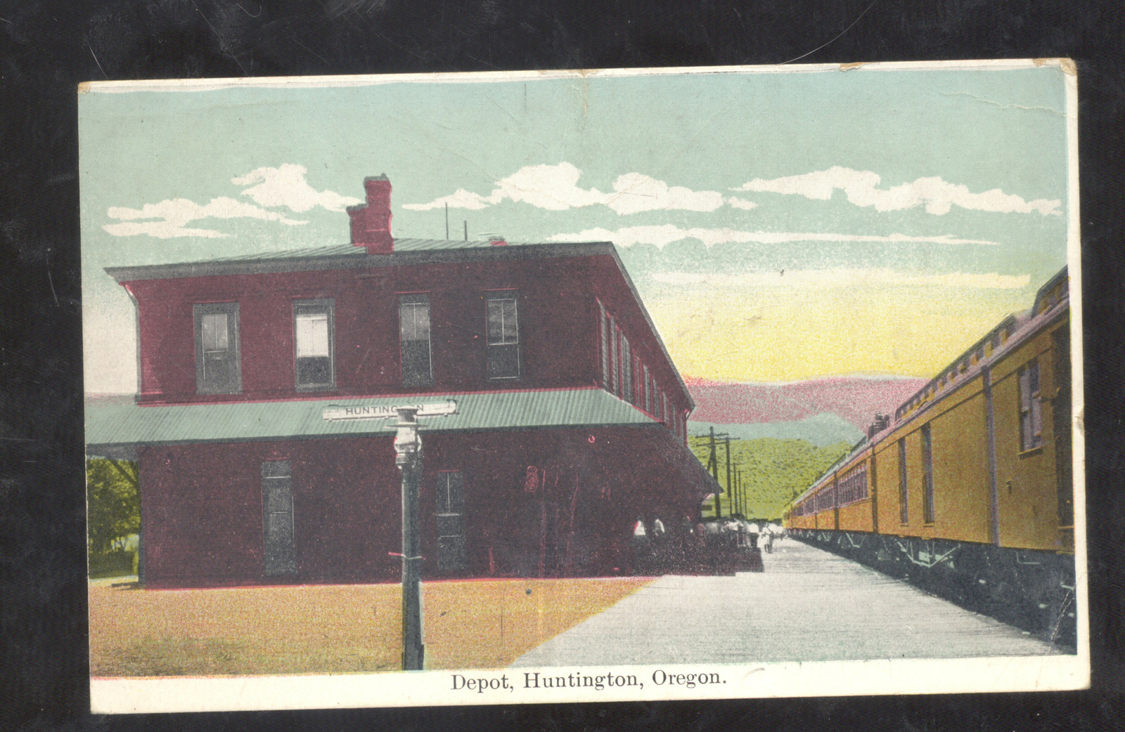 HUNTINGTON OREGON RAILROAD DEPOT TRAIN STATION VINTAGE POSTCARD ...