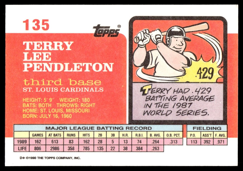 1990 Topps Big #135 Terry Pendleton Near Mint or Better | eBay