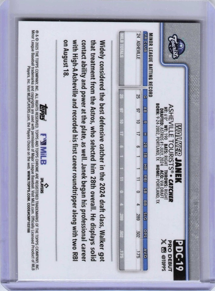 2025 Topps Pro Debut - Chrome Purple Refractor #PDC-19 - Walker Janek ...