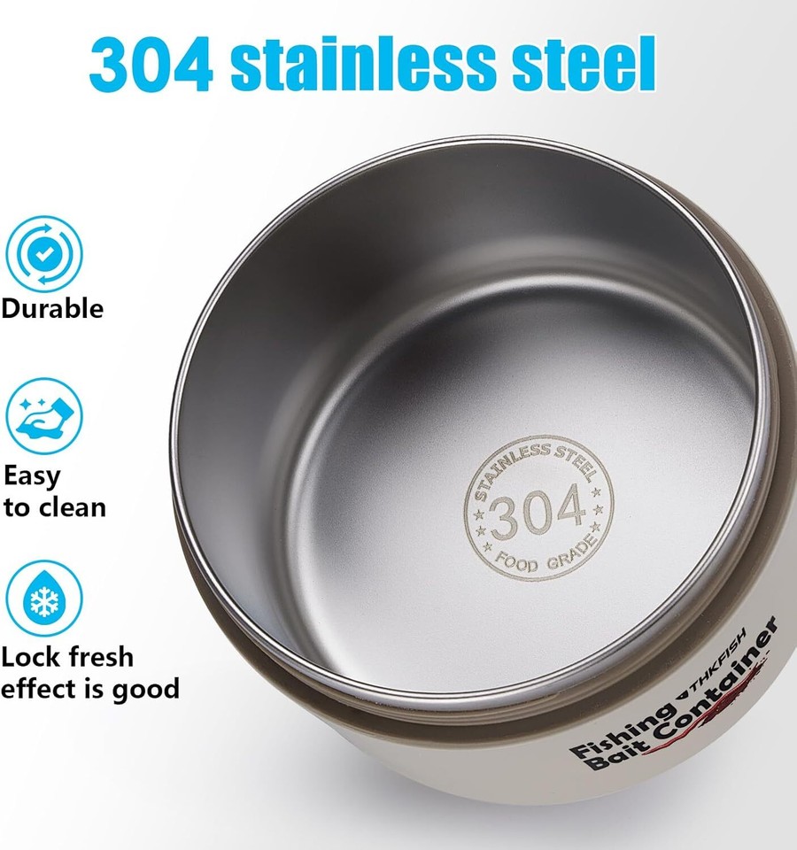 THKFISH Fishing Bait Container Stainless Steel Insulated Live Bait ...