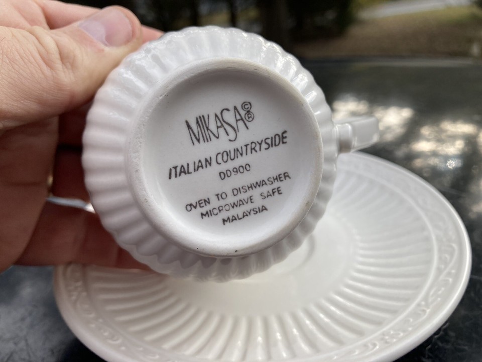 Set of 4 Cups and Saucers Mikasa Italian Countryside Stoneware Ribbed ...