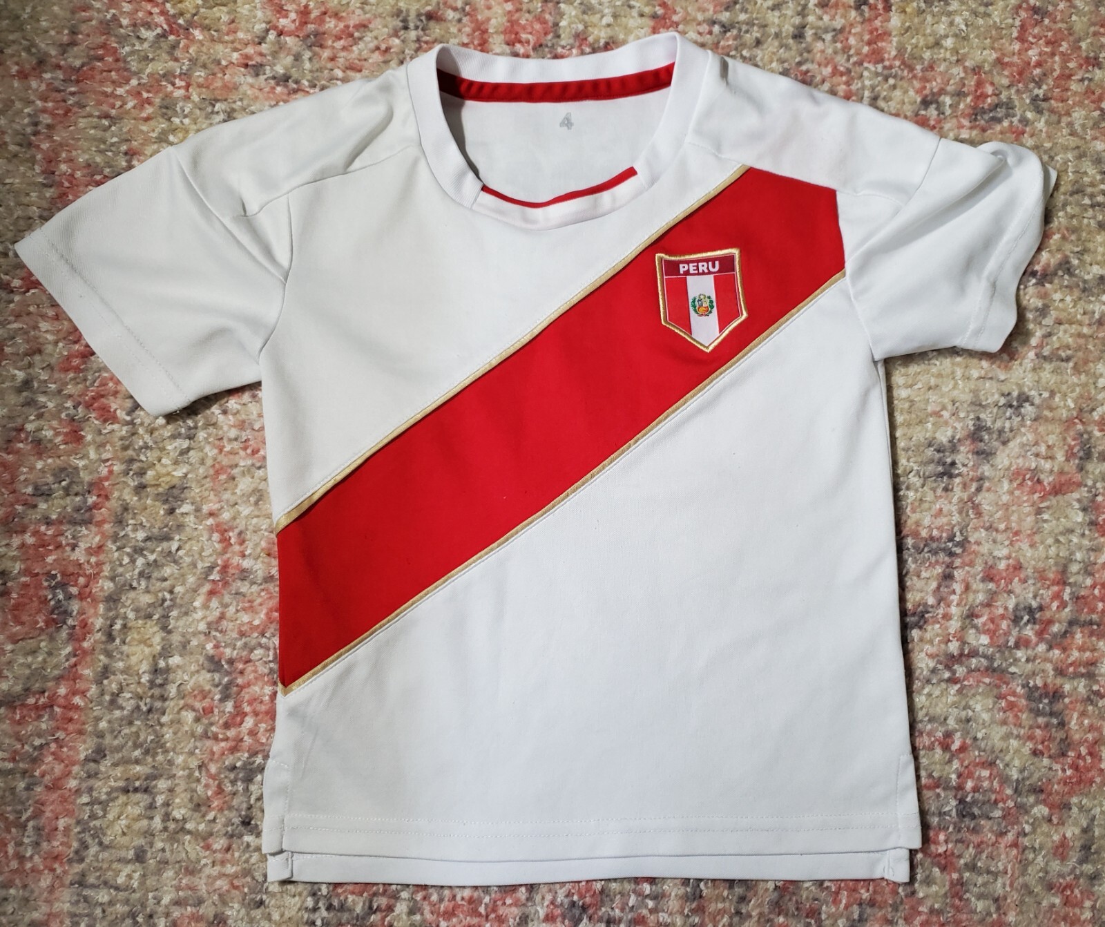 Peru Soccer Jersey-White With Red Trim-Size Child 4-Polyester-GUC | eBay
