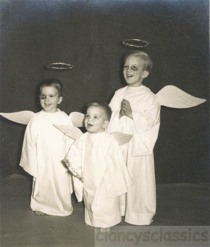 1953 Three Little Angel Boys Christmas Photo But 2 With Black Eyes | eBay