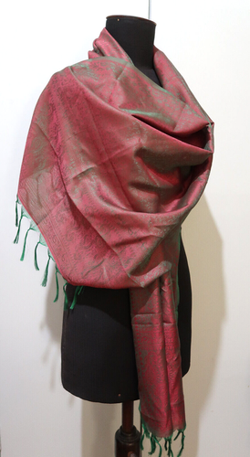 *AS NEW 53 x 184cm Oblong Hand Woven Indian Red & Green Silk Blend ...