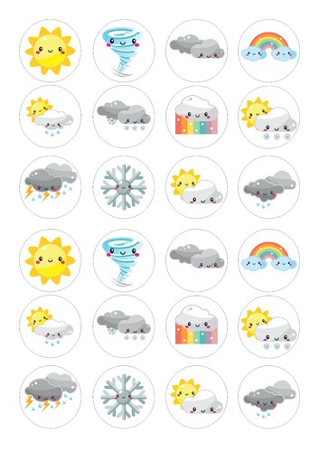 24 edible Weather Iced Icing Fondant 4cm Cupcake Toppers Cake ...