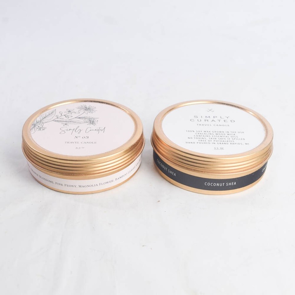 Simply Curated Soy Wax Travel Candle 3.5oz Wood Wick Coconut Shea No. 3 ...