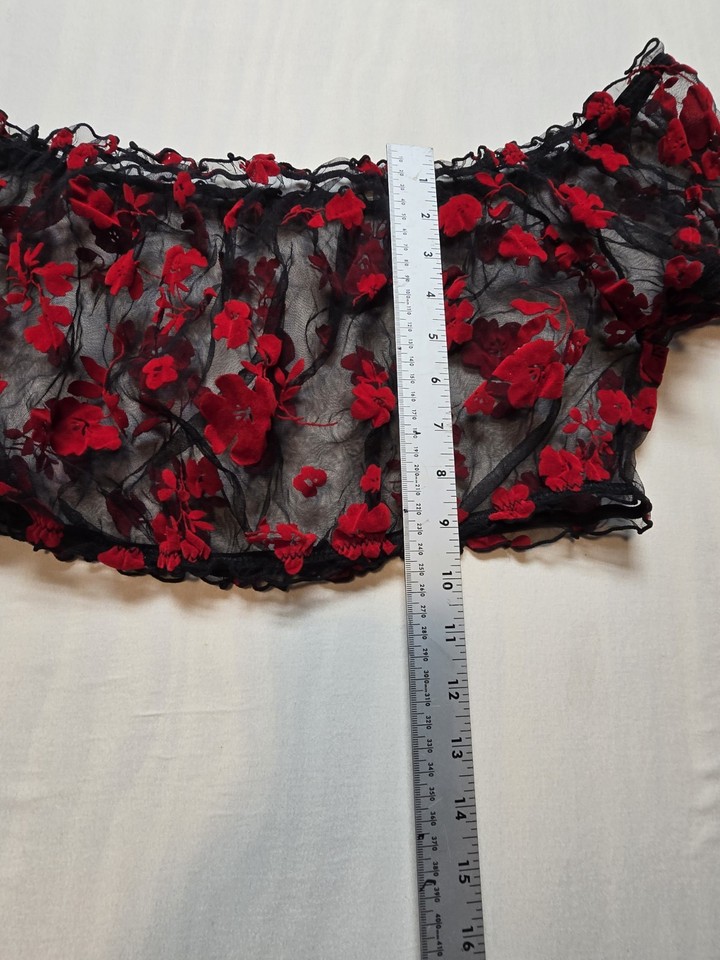 Sheer Black Lace Red Velvet Milkmaid Top Sexy XL Pinup Boudoir | eBay