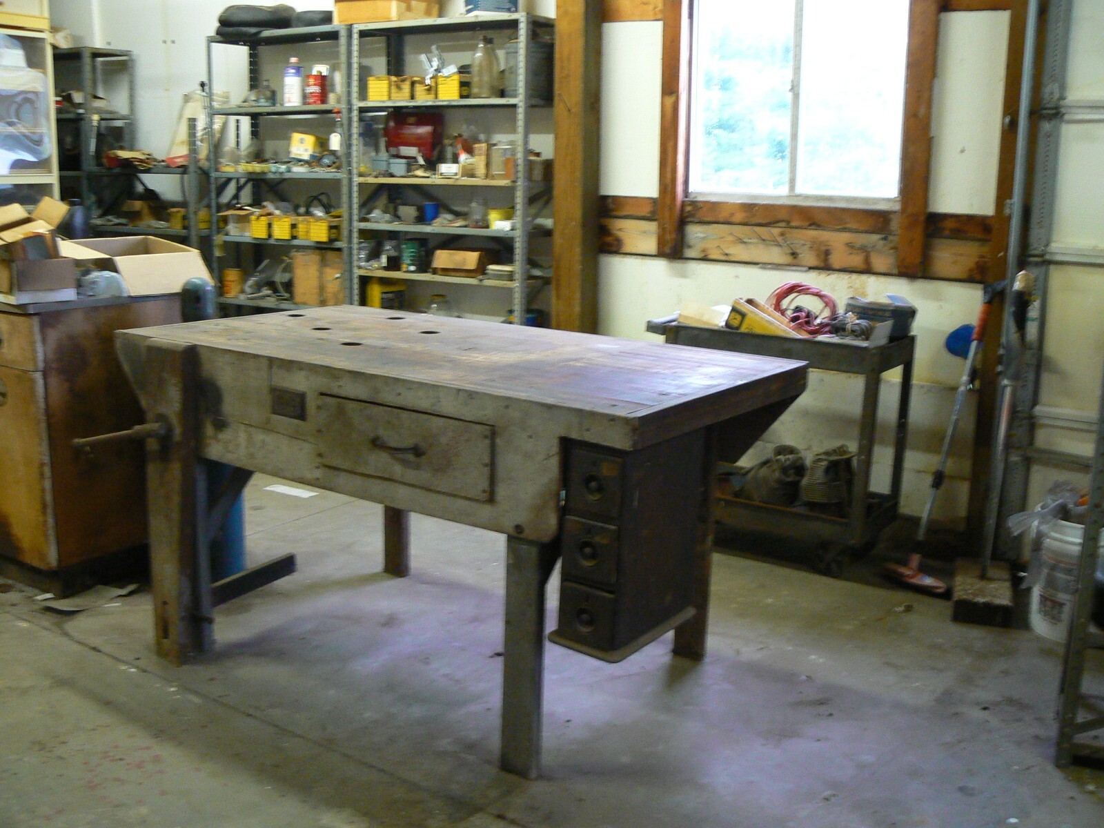 Antique leather working/ tanners Bench with vice Primitive unfinished ...