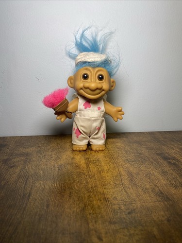VINTAGE RUSS TROLL BLUE COLOR HAIR PINK & WHITE OVERALLS PAINTER W ...