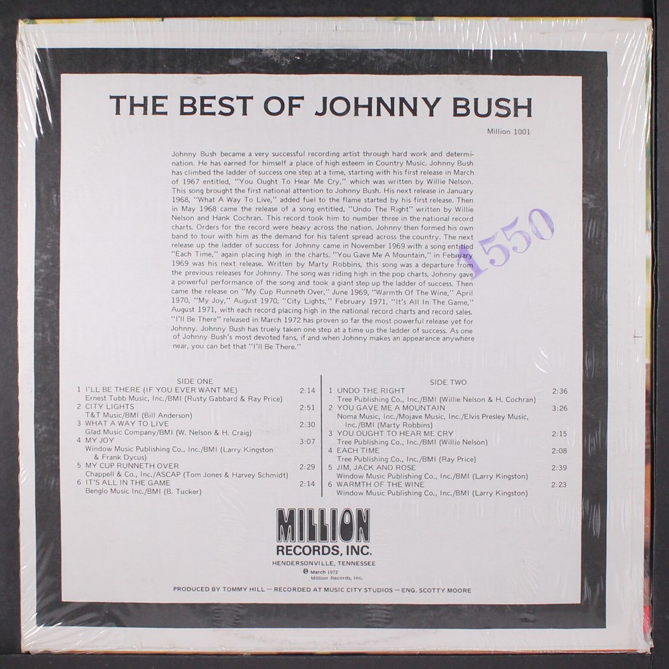 JOHNNY BUSH: best of MILLION 12" LP 33 RPM Sealed | eBay