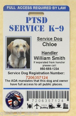 PTSD SERVICE DOG ID CARD ASSISTANCE ANIMAL ID BADGE ADA K-9 TAG # 1 ...