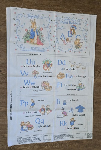 Vintage 1993 BEATRIX POTTER PETER RABBIT ABC Soft Book Fabric Panel ...