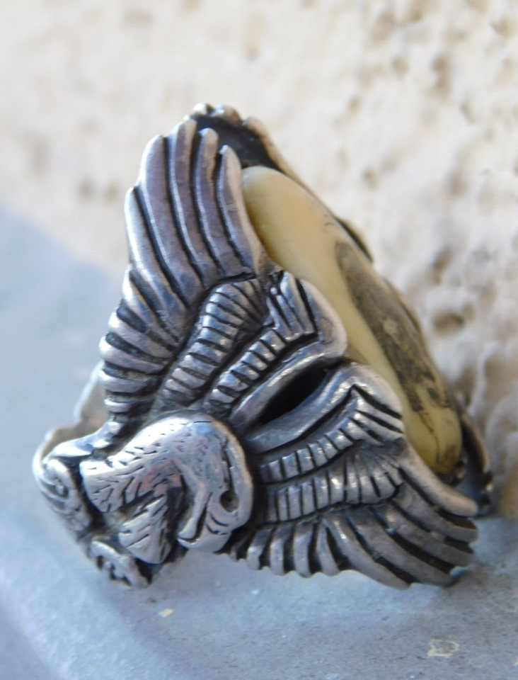 Navajo Custom Motorcycle Eagle Scrimshaw Sterling Silver Signed Biker ...