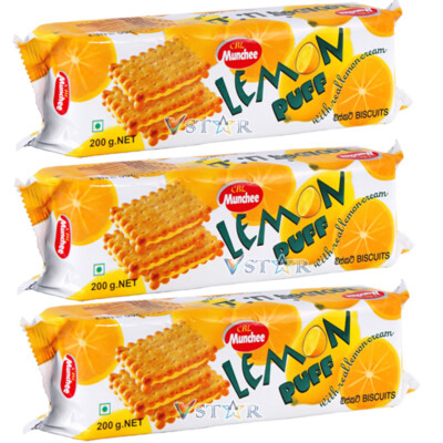 MUNCHEE LEMON PUFF TEA BISCUITS 200g GENUINE WITH REAL LEMON CREAM ...