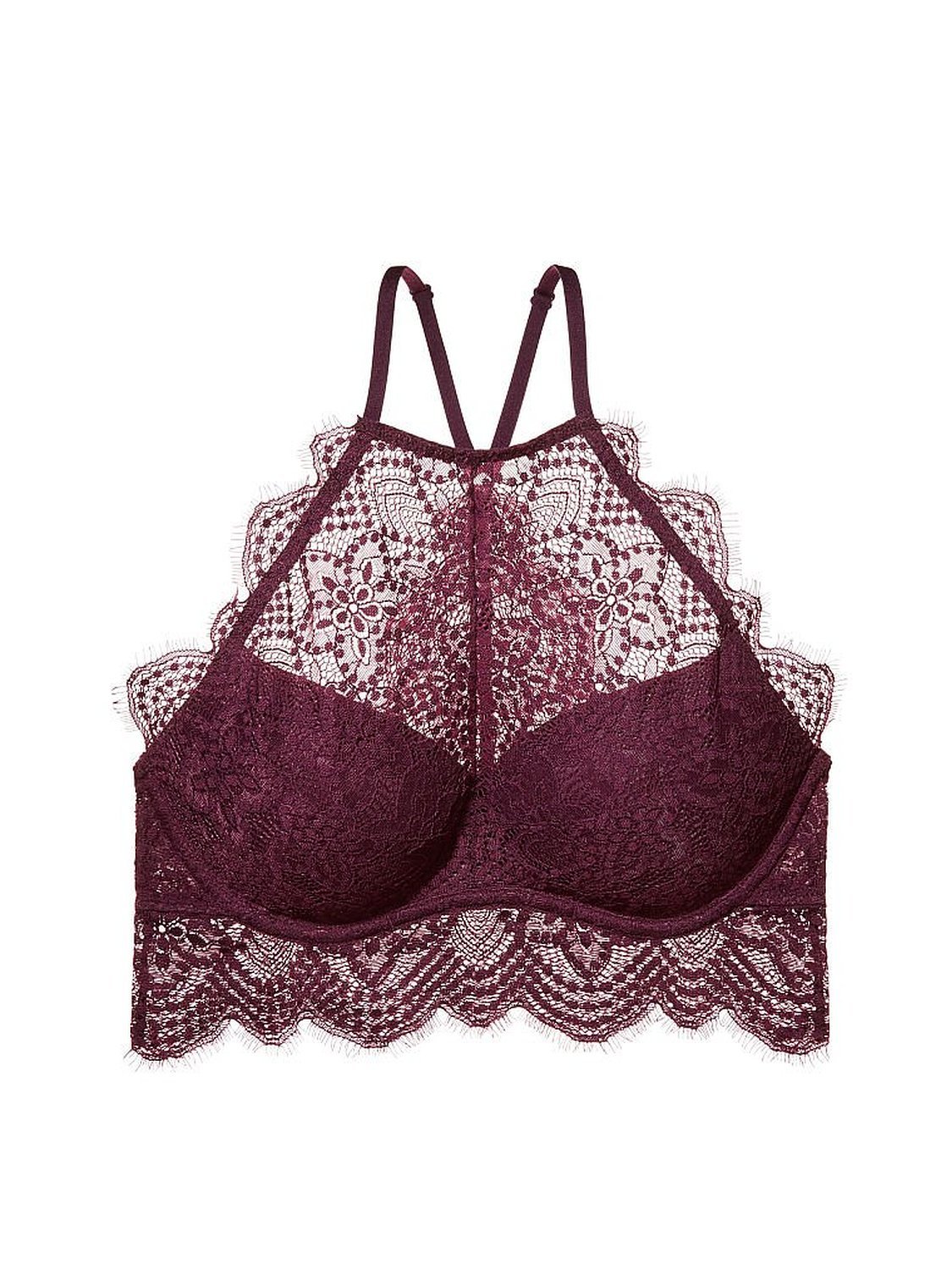 Victorias Secret Pink Eyelash Lace High Neck Bralette Black Orchid