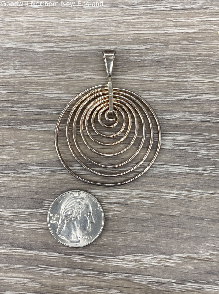 Unmarked Tests Sterling Silver Large Circle Spiral Disc Pendant 2 1/4 ...