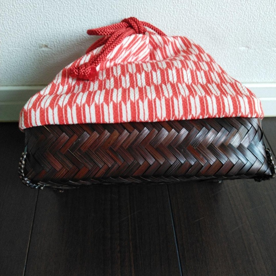 Japanese style bag Red and white bamboo basket bag Drawstring bag | eBay UK