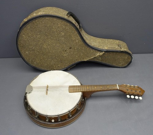 Rare Vtg Banjo Mandolin Banjolin 8-String Unmarked Instrument + Case ...