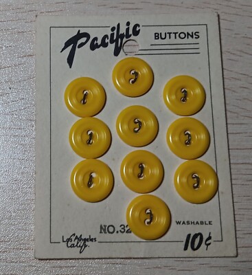 Vintage Pacific Buttons 1/2” Yellow 2 Hole 10 Buttons On Card | eBay
