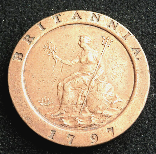 1797 Britannia Georgius III D.G. REX Great Britain Two Pence Piece NEAR ...